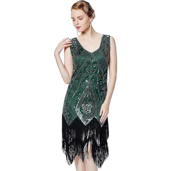 Metme | Dresses | Metme 92s Inspired Flapper Dress Size L Green Sequins ...